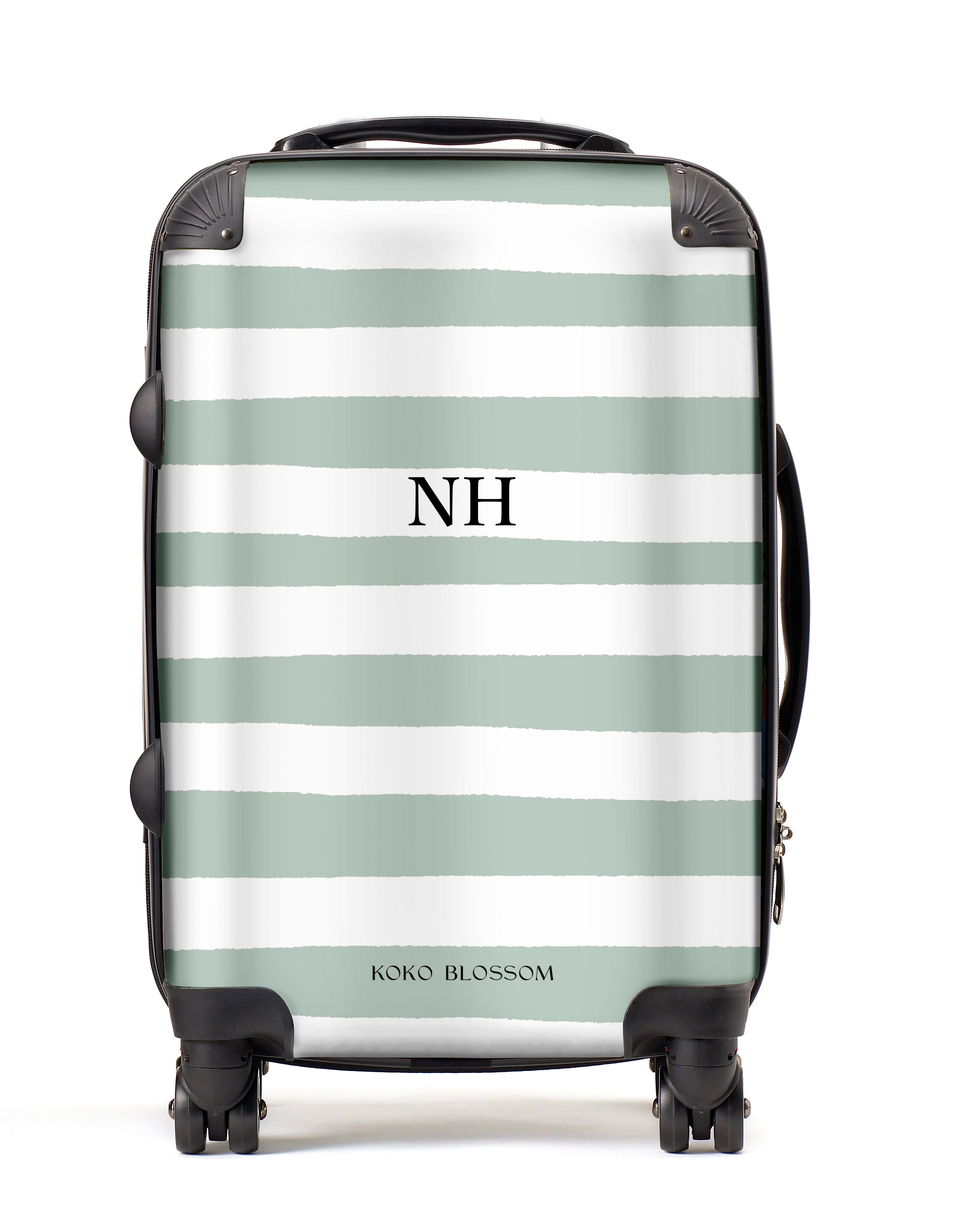 Personalised Suitcase | Stripe Suitcase in Sage Green | Personalised ...